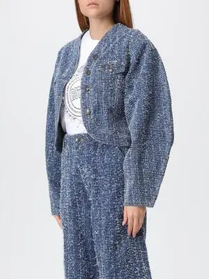 ROTATE BY BIRGER CHRISTENSEN Cropped Textured Jacket - Gnawed Blue