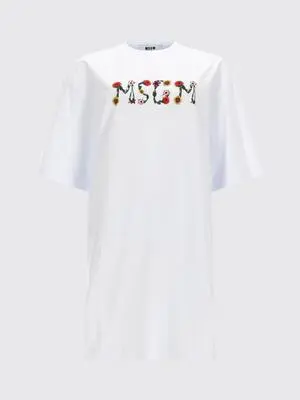 MSGM Cotton Mini T-shirt Dress With Contrast Logo - White