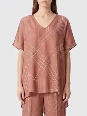 ALYSI Graphic Print Pure Silk V-neck Blouse