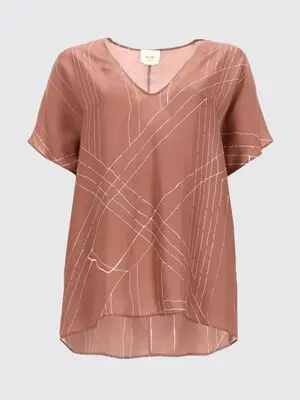 ALYSI Graphic Print Pure Silk V-neck Blouse