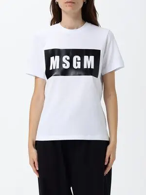 MSGM Short-sleeved Cotton T-shirt With Front Logo Print - White