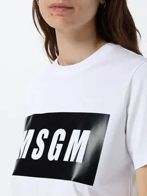 MSGM Short-sleeved Cotton T-shirt With Front Logo Print