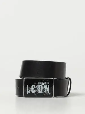 Dsquared2 Leather Belt With Embellished Buckle - Black