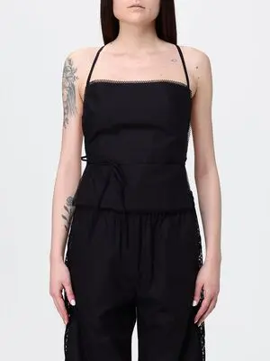 MSGM Cotton Evening Top With Criss-cross Thin Straps And Straight Neckline - Black