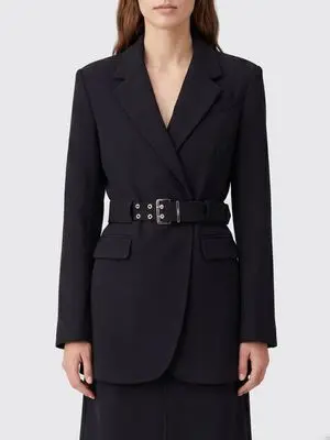 GANNI Single-breasted Cropped Polyester Blazer With Waist Belt - Black