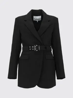 GANNI Single-breasted Cropped Polyester Blazer With Waist Belt