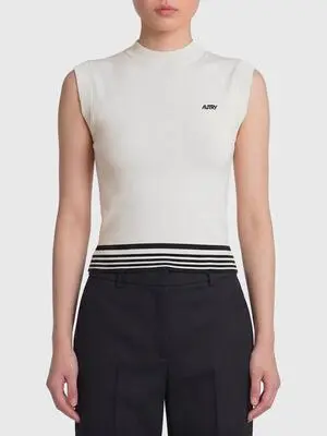 AUTRY Stretch Viscose Sleeveless High Neck Top With Logo