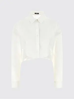 Versace Cropped Cotton Shirt With Lace Inserts