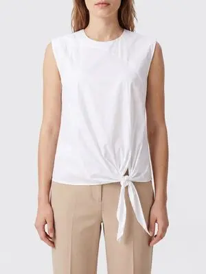 Liviana Conti Sleeveless Crew-neck Cotton Top With Tie-fastening - White