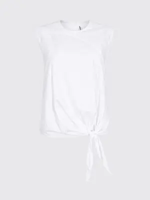 Liviana Conti Sleeveless Crew-neck Cotton Top With Tie Detail - White