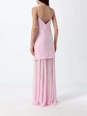 MSGM Pleated Cotton Evening Gown With V-neck And Embroidery - Pink