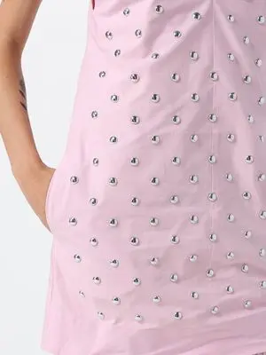 MSGM Pleated Cotton Evening Gown With V-neck And Embroidery - Pink
