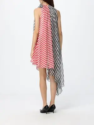 MSGM Asymmetric Striped Crêpe Midi Dress With Halter Neck