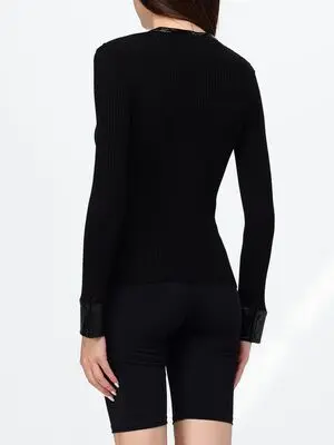 COURREGES Slim Fit Ribbed Jersey Crewneck Cardigan