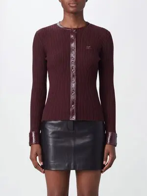 COURREGES Slim Fit Ribbed Jersey Crewneck Cardigan - Burgundy