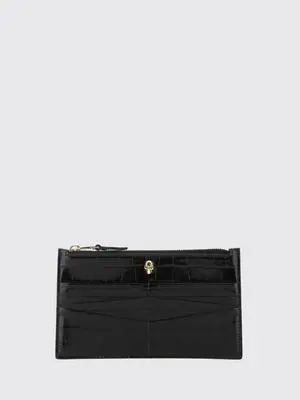 Alexander McQueen Skull Crocodile Print Leather Card Holder - Black