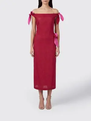 Liviana Conti Linen Midi Dress With Bow Accents