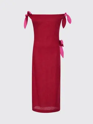 Liviana Conti Linen Midi Dress With Bow Accents