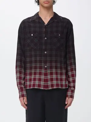 MAISON MARGIELA Check Pattern Viscose Long-sleeved Cuban Collar Shirt - Red