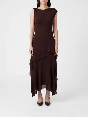 GANNI Asymmetrical Off-the-shoulder Midi Dress In Recycled Jersey - Brown