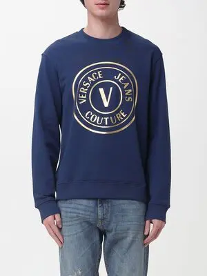Versace Cotton Crewneck Sweatshirt With Logo - Blue