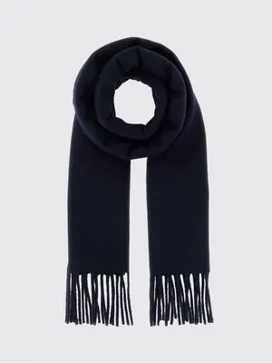 JIL SANDER Pure Virgin Wool Scarf With Fringed Edges And Logo Blue