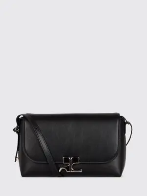 COURREGES Icotype Leather Shoulder Bag With Contrasting Metal Logo - Black