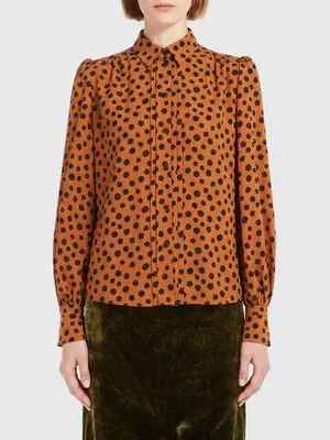 Valentino Garavani Pure Silk Polka Dot Print Shirt With Classic Pointed Collar - Brown