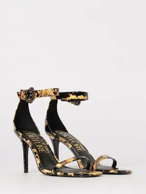 Versace Patent Leather Baroque Print Stiletto Sandals - Black