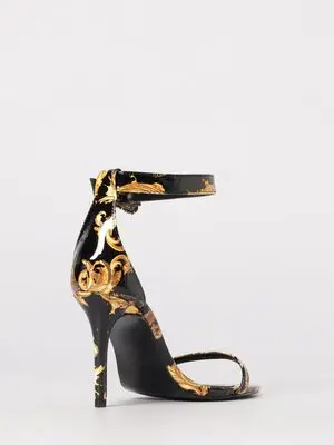 Versace Patent Leather Baroque Print Stiletto Sandals - Black