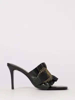 Versace Ruched Faux Leather Mules - Black