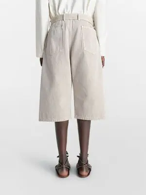 LEMAIRE Belted High-waisted Knee-length Denim Shorts - Grey