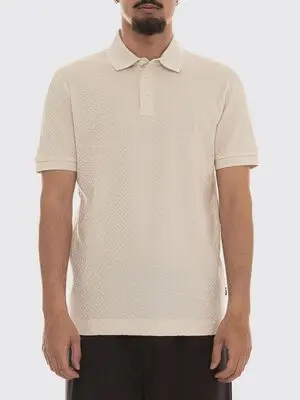 BOSS Jacquard Cotton Knit Polo Shirt With Ribbed Collar - White