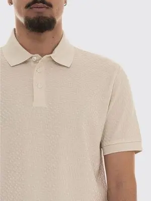 BOSS Jacquard Cotton Knit Polo Shirt With Ribbed Collar - White