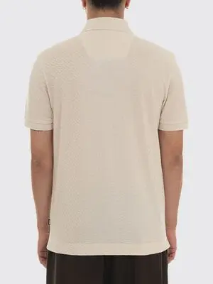 BOSS Jacquard Cotton Knit Polo Shirt With Ribbed Collar - White