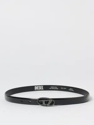 DIESEL® Leather Belt With Embellished Logo Buckle - Black