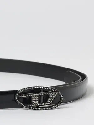DIESEL® Leather Belt With Embellished Logo Buckle