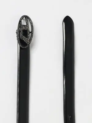 DIESEL® Leather Belt With Embellished Logo Buckle