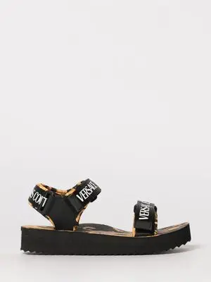 Versace Fabric Sandals With Printed Logo - Black