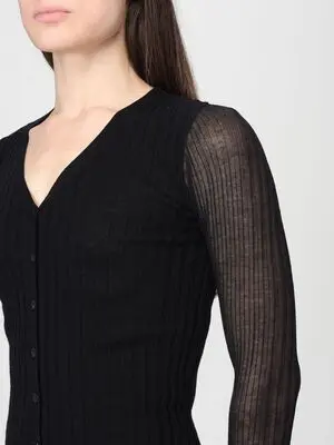 Pinko Ribbed V-neck Cardigan With Sheer Sleeves - Black