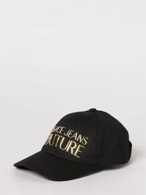 Versace Cotton Twill Hat With Logo Print - Black