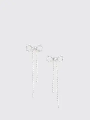 SELF-PORTRAIT Bow-shaped Dangle Earrings With Crystals And Faux Pearls - Grey