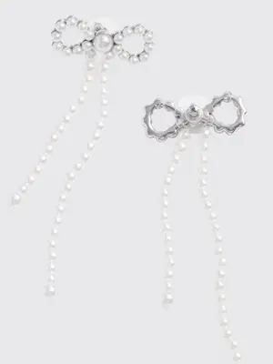 SELF-PORTRAIT Crystal And Faux Pearl Bow Dangle Earrings