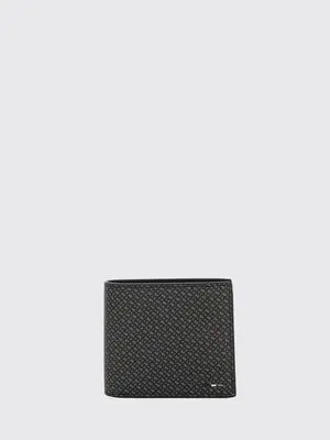 BOSS Bifold Synthetic Leather Wallet With Monogram Pattern And Eight Slots - Black