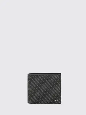 BOSS Bifold Synthetic Leather Wallet With Monogram Pattern And Coin Pocket - Black