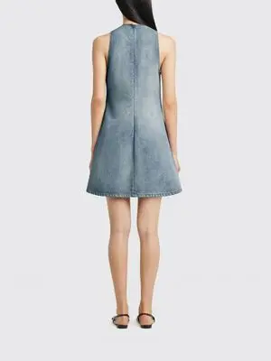 COURREGES Sleeveless A-line Denim Mini Dress With Embroidered Logo
