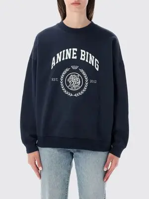 ANINE BING Cotton Crewneck Sweatshirt With Logo - Navy