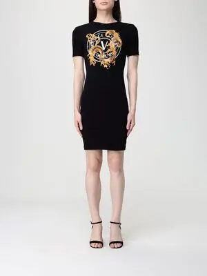 Versace Stretch Cotton Dress With Logo - Black