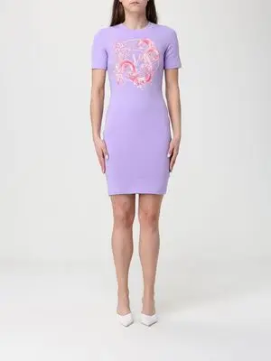 Versace Stretch Cotton Dress With Logo - Violet
