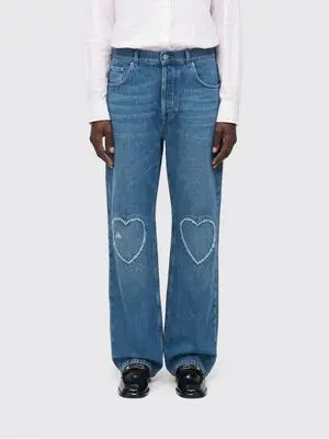 Moschino Wide-leg Denim Jeans With Applied Hearts - Blue